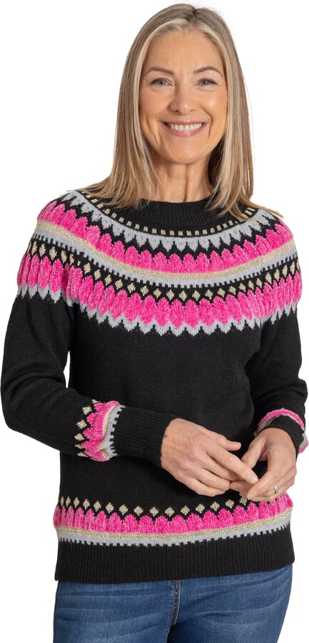 ANNA ROSE - Fair Isle Jumper - Black/Pink - XL - ShopStyle V-Neck Knitwear