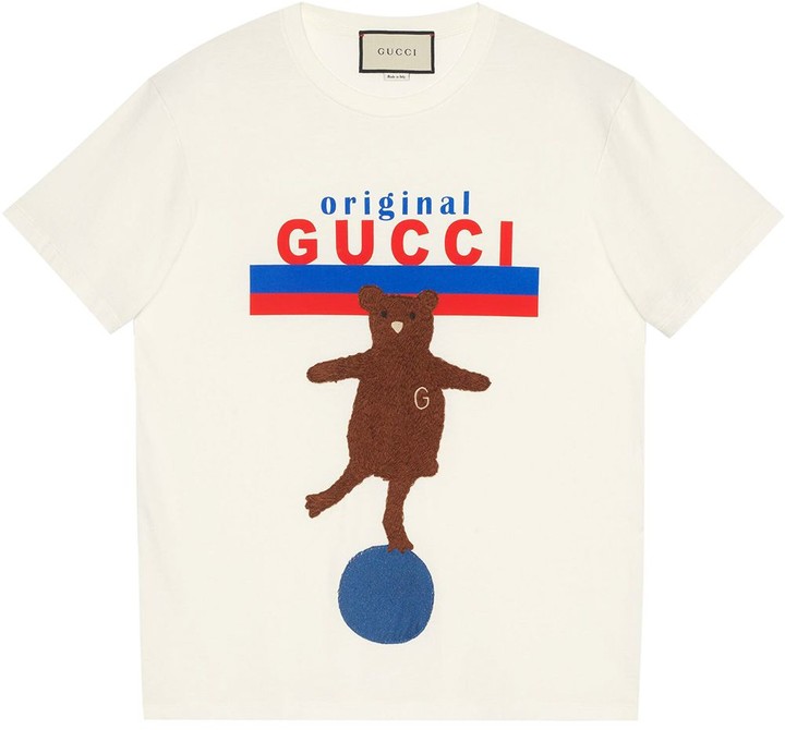 Gucci Original bear-patch oversize T-shirt - ShopStyle