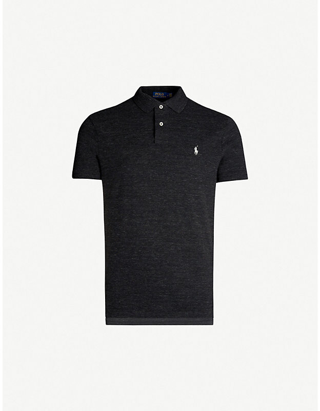 Polo Ralph Lauren Mens Black Marl Heather Logo-embroidered Regular-fit Cotton-piqué Polo hirt ...