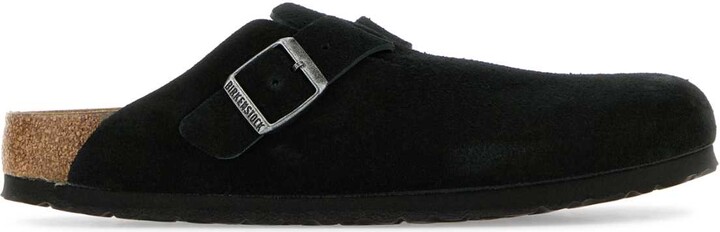 Birkenstock Black Suede Boston Slippers - ShopStyle Flats