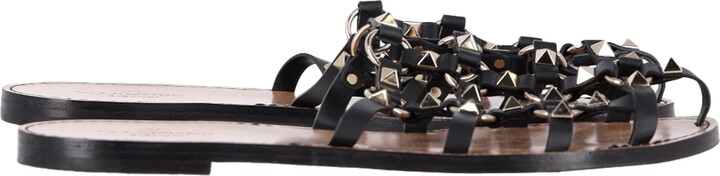 Valentino Garavani Valentino Open Cage Mules in Black leather w/ Gold ...