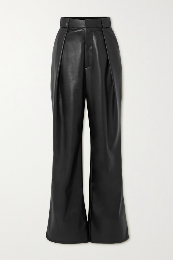 Mother Tunnel Vision Pleated Faux Leather Straight-leg Pants - Black ...