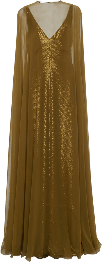 Valentino Women's Silk-Overlay Metallic Cape Gown - Metallic - Moda ...
