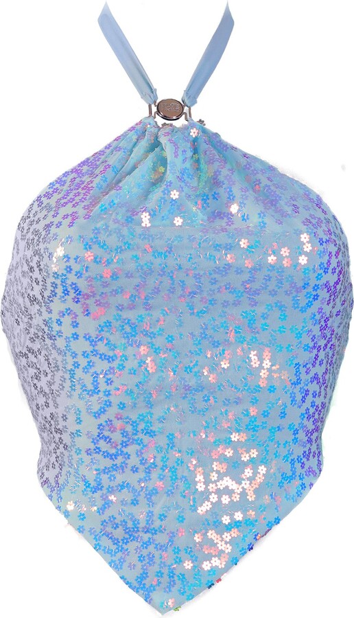 Elsie & Fred - Illicit Baby Blue Flower Sequin Sparkle Halter Top ...