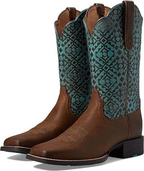 Ariat Round Up Wide Square Toe Western Boots (Old Earth) Women's Shoes ...