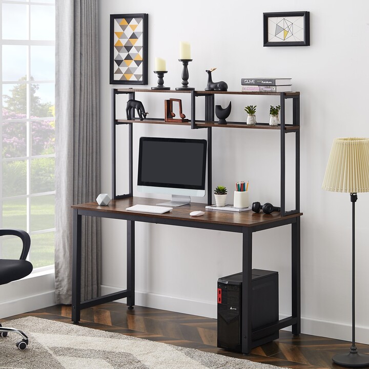 TOSWIN Home Office 52 Inches Computer Desk with Hutch & Shelves Space ...