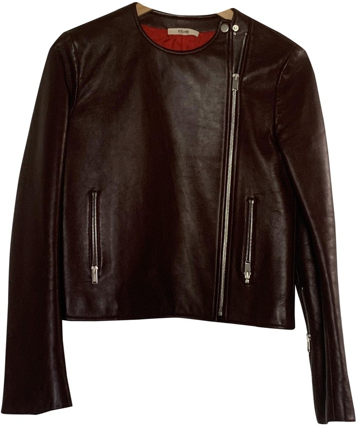 Celine Burgundy Leather Jackets - ShopStyle