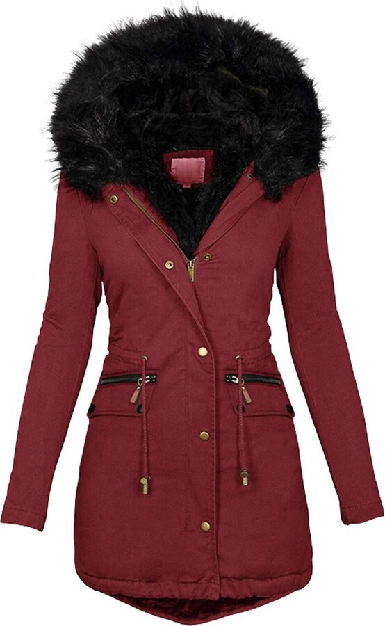 Mymyguoe Warm Winter Jacket Women's Lined Transition Jacket with Fur ...