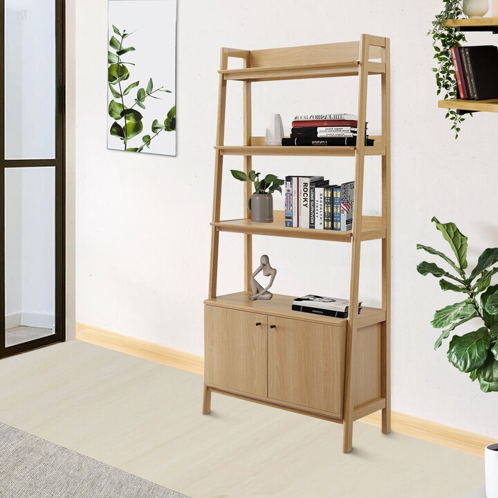 Balsam 5-Shelf Ladder Oak Wooden Bookcase with Storage Cabinet - ShopStyle