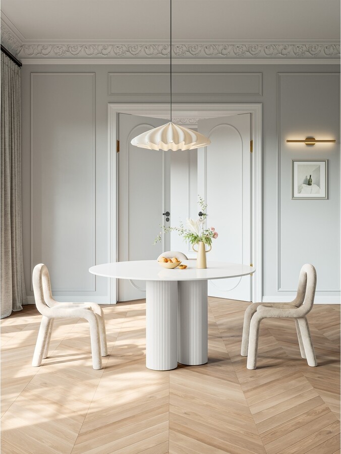 AIWEN Modern Round Slate Dining Table with Pedestals for Dining Room ...