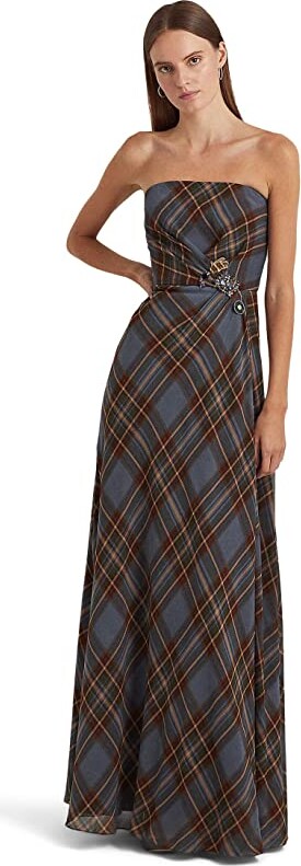 Lauren Ralph Lauren Plaid Crinkle Georgette Strapless Gown - ShopStyle ...
