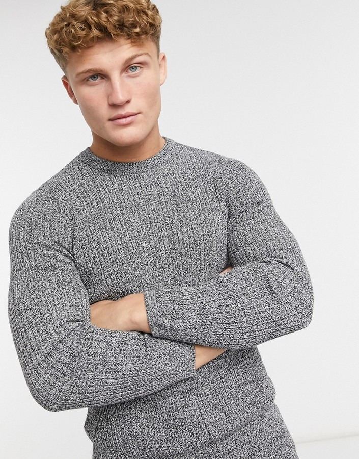 New Look muscle fit crew neck knitted sweater in gray - ShopStyle