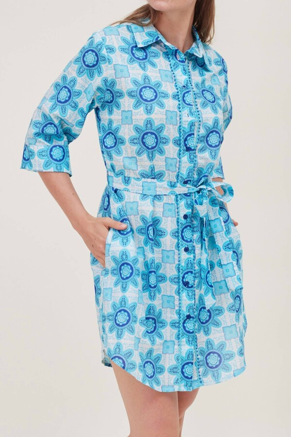 MODAPOSA Carlotta Belted Shirt Dress In Blue Floral - ShopStyle