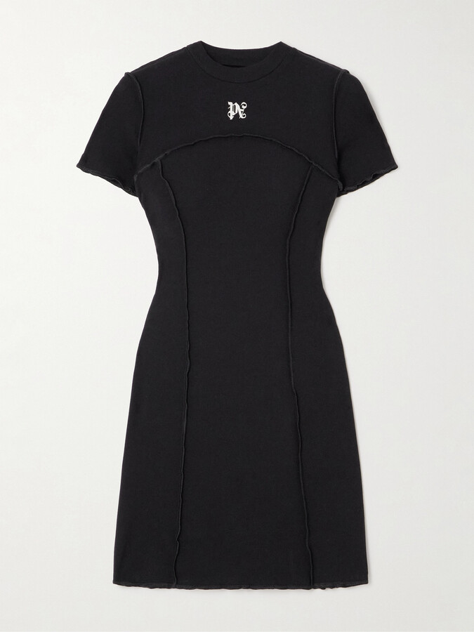 Palm Angels Open-back Paneled Embroidered Ribbed Stretch-cotton Mini ...