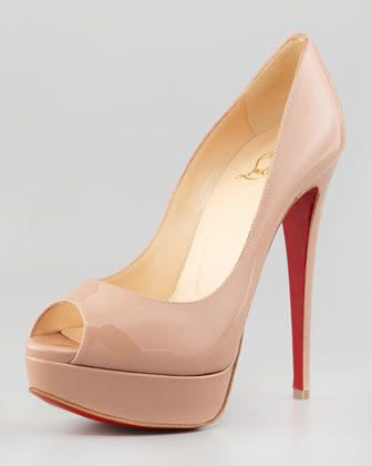 Christian Louboutin Lady Patent Peep-Toe Platform Pump, Nude - ShopStyle