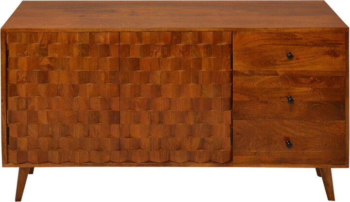 GREATPLANINC 55" in Farmhouse TV Stand Honeycomb Pattern Media Console ...