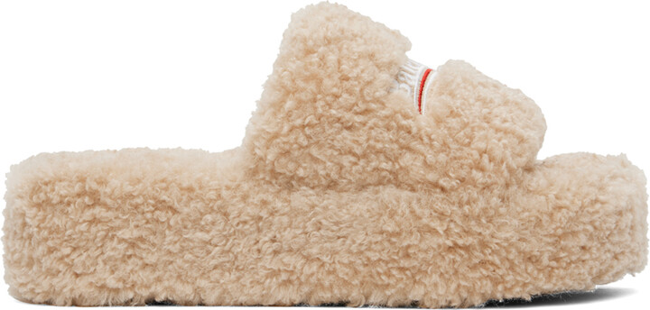 Balenciaga Beige Furry Platform Slides - ShopStyle