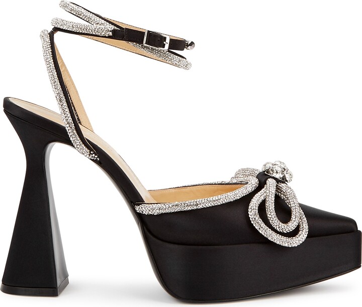 MACH & MACH Double Bow 140 Embellished Satin Platform Pumps - ShopStyle