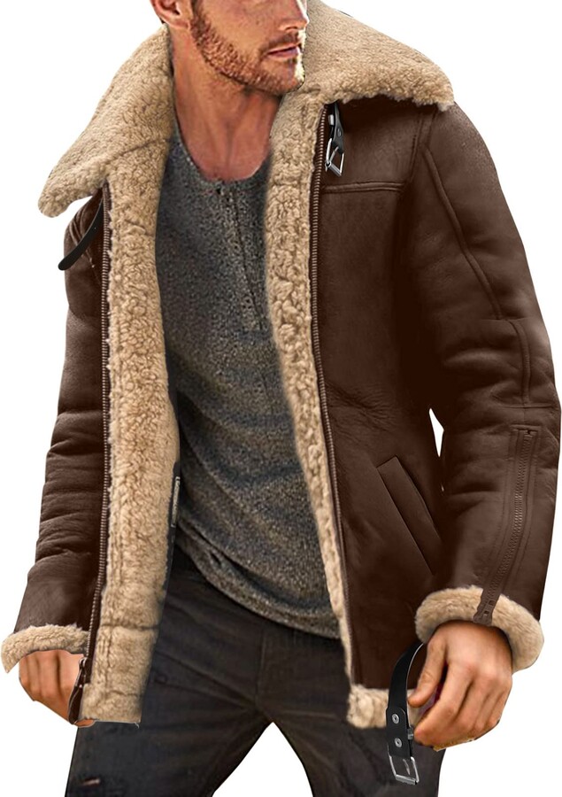 Generic Men's Fleece Jackets Coats Mens Faux Fur Suede Leather Jackets ...