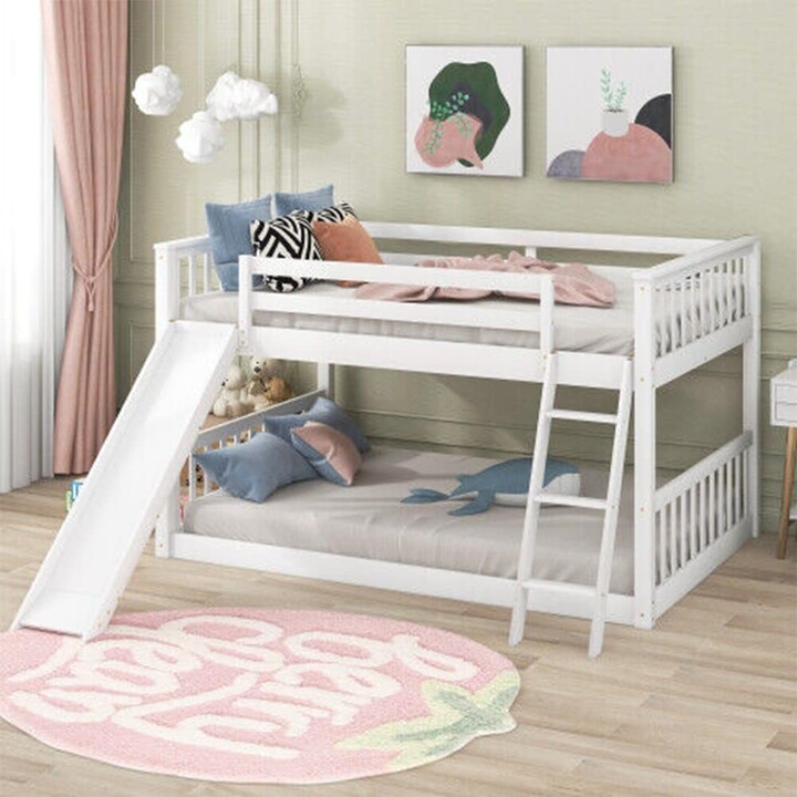 Snake River Décor Full Size Wood Bunk Bed with Slide Platform Bed Frame Bedroom White - ShopStyle