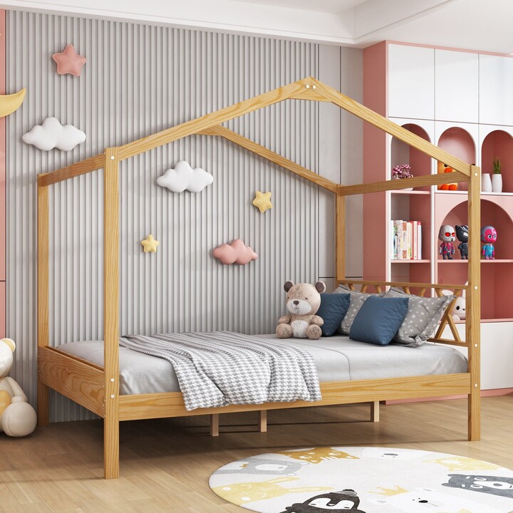Full Size Wood House Bed with Storage Space - ShopStyle