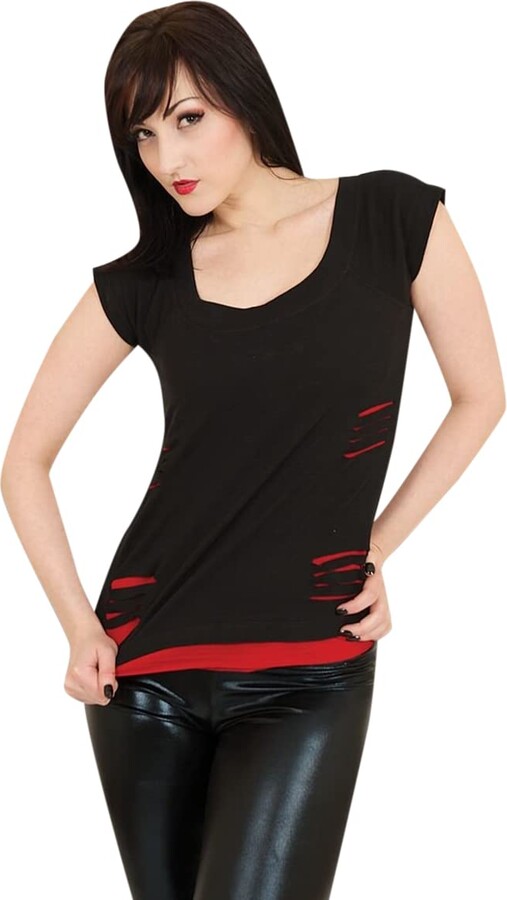 Spiral - Women - Urban Fashion - 2in1 Red Ripped Top Black - Medium ...