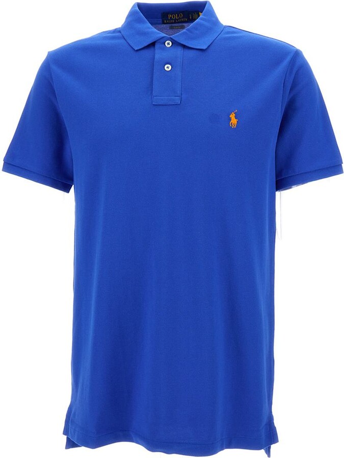 Polo Ralph Lauren Blue Polo Shirt with Logo Embroidery in Cotton Piquet ...