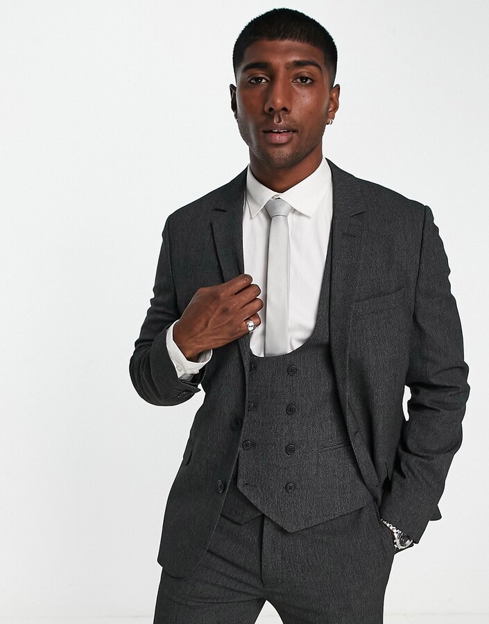 ASOS DESIGN wedding super skinny suit jacket in micro texture in black ...