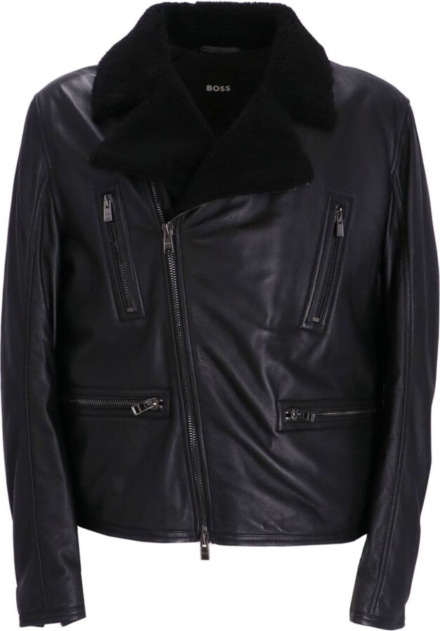 HUGO BOSS Shearling-Collar Leather Jacket - ShopStyle