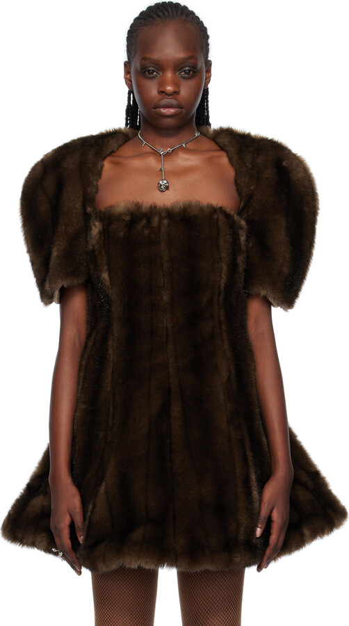FIDAN NOVRUZOVA Brown Cropped Faux-Fur Cardigan - ShopStyle