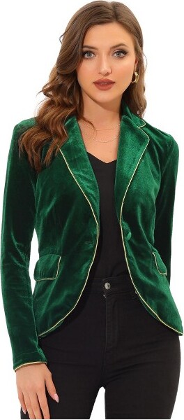 Allegra K Women' Suit Jacket Notched Lapel 1 Button Office Velvet Blazer Dark Small - ShopStyle