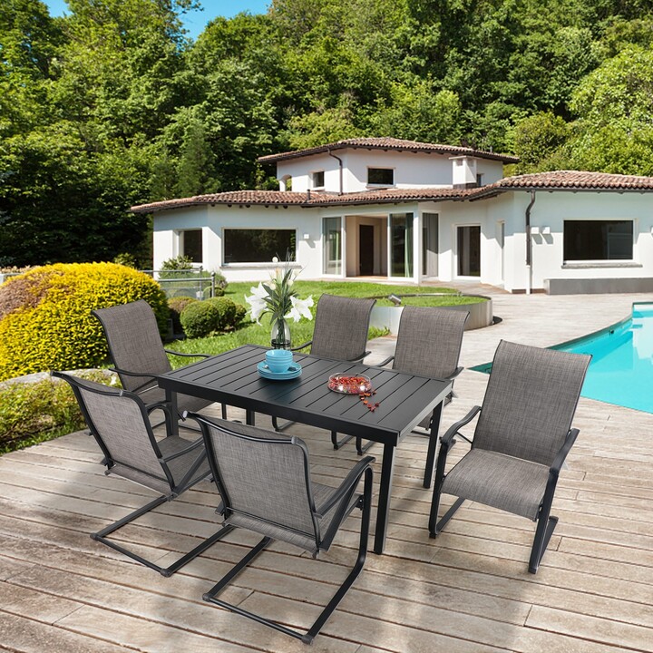 Cocam 7-pc. Patio Dining Set w/ 1 Extending Rect. Table and 6 Spring ...