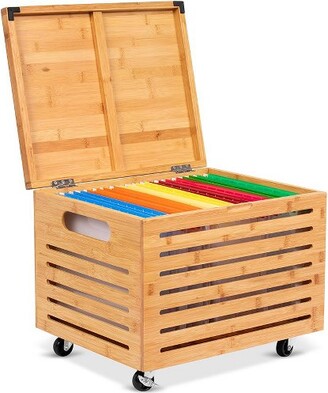 BirdRock Home Bamboo Rolling File Storage Organizer Box with Lid ...