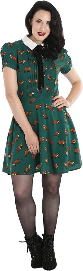 Hell-Bunny Vixey 1960's Fox Print Vintage Retro Style Short Dress ...