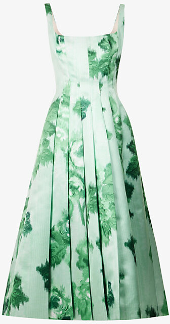 Emilia Wickstead Womens Moire Roses Emerald Adele Floral-print Pleated ...