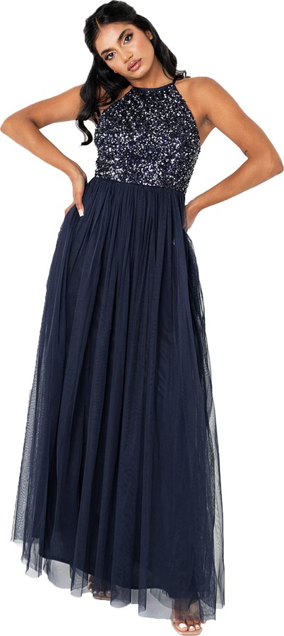 Maya Deluxe Women's Petite Short Maxi Dress for Wedding Guest Halter ...