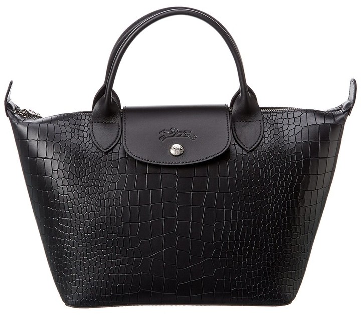 Longchamp Le Pliage Cuir Small Croc-Embossed Leather Short Handle Tote ...