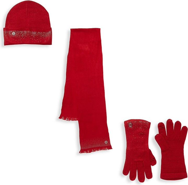 Calvin Klein 3-Piece Embellished Beanie, Scarf & Gloves Set - ShopStyle