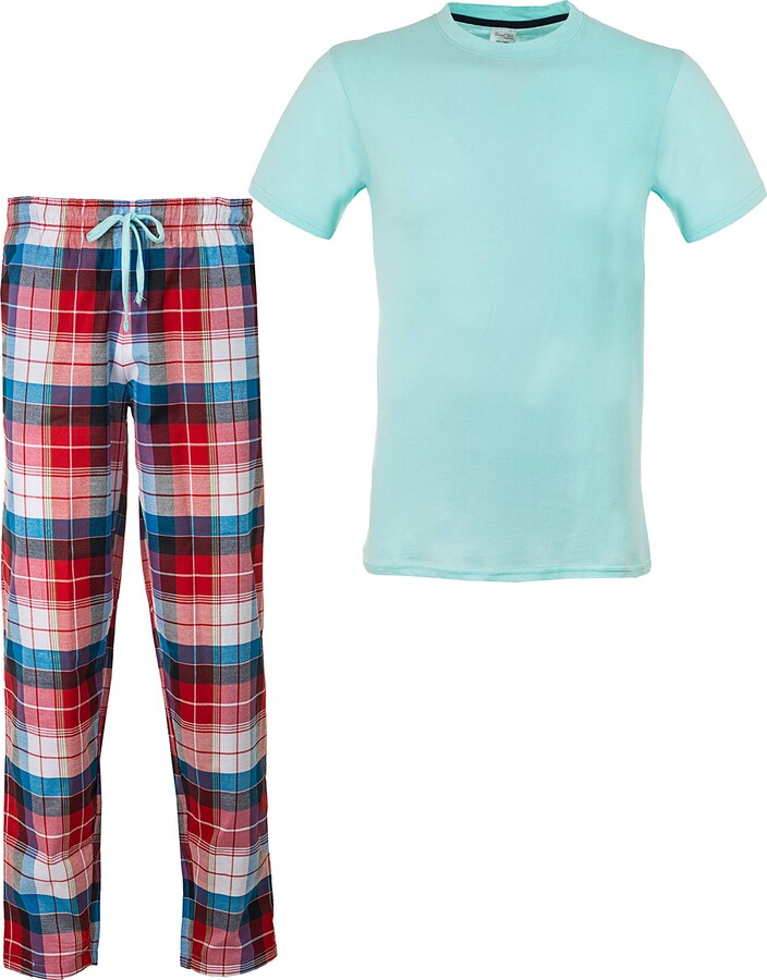 Gabz Men Two Piece Pajamas Set / Cotton Short Sleeves And Check Pattern ...