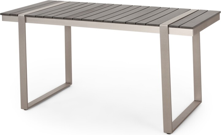 Simplie Fun All-Weather Aluminum & Faux Wood Slat Outdoor Dining Table ...