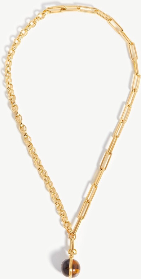 Deconstructed Axiom Sphere Chain Necklace 18ct Gold Plated/Tiger's Eye ...