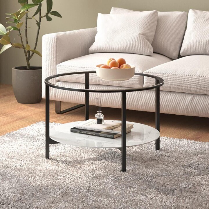 Berkfield Home Tea Table Black and White Marble 70 cm Tempered Glass ...