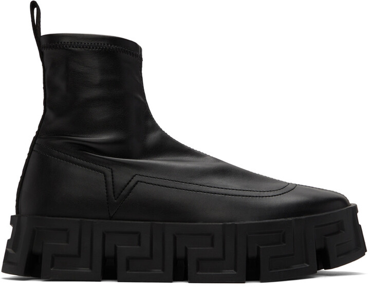 Versace Black Greca Chelsea Boots - ShopStyle