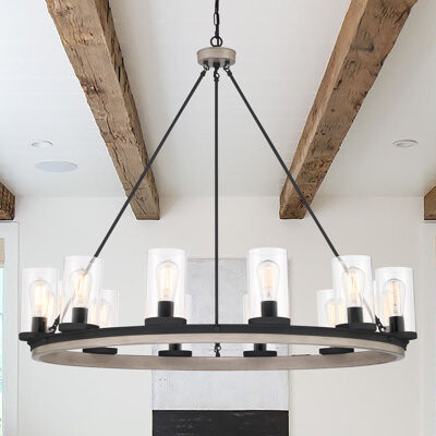 Sand & Stable Hendon 12 - Light Wagon Wheel Dimmable Chandelier with ...