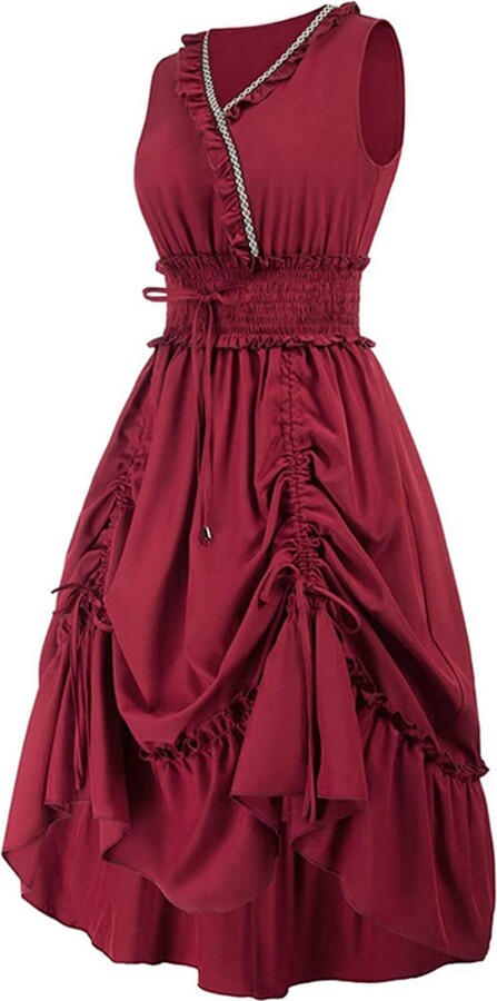 AMDOLE Medieval Robe Costume Womens Medieval Retro Gothic Style Belted ...