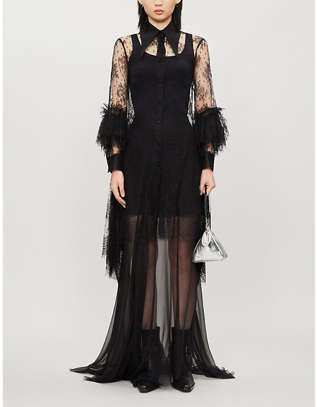 Nabil Nayal Marie floral-lace silk shirt dress - ShopStyle