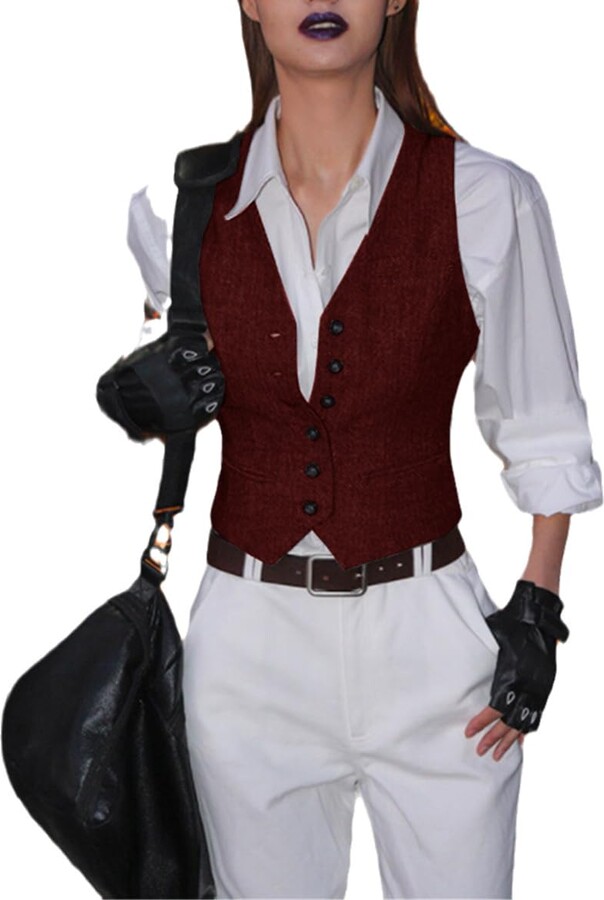 Fjnbbiot Woman’S Suit Vest Brown V Neck Aesthetic Vests Elegant ...