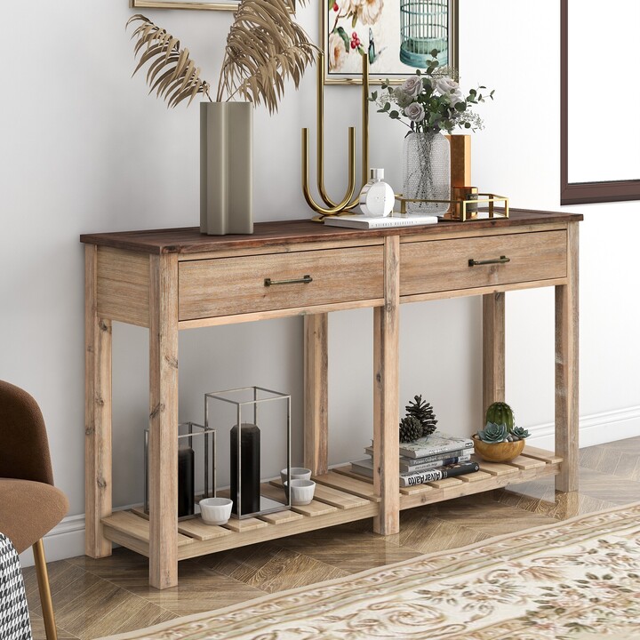 Global Pronex Classic Solid Console Table with 2 Drawers and Slatted ...