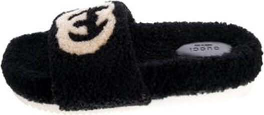 Gucci Interlocking G Logo Shearling Slides - ShopStyle