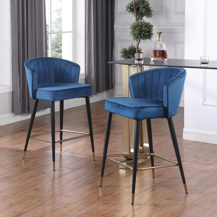 EYIW Set of 2 Contemporary Velvet Upholstered Counter Height Stool with ...